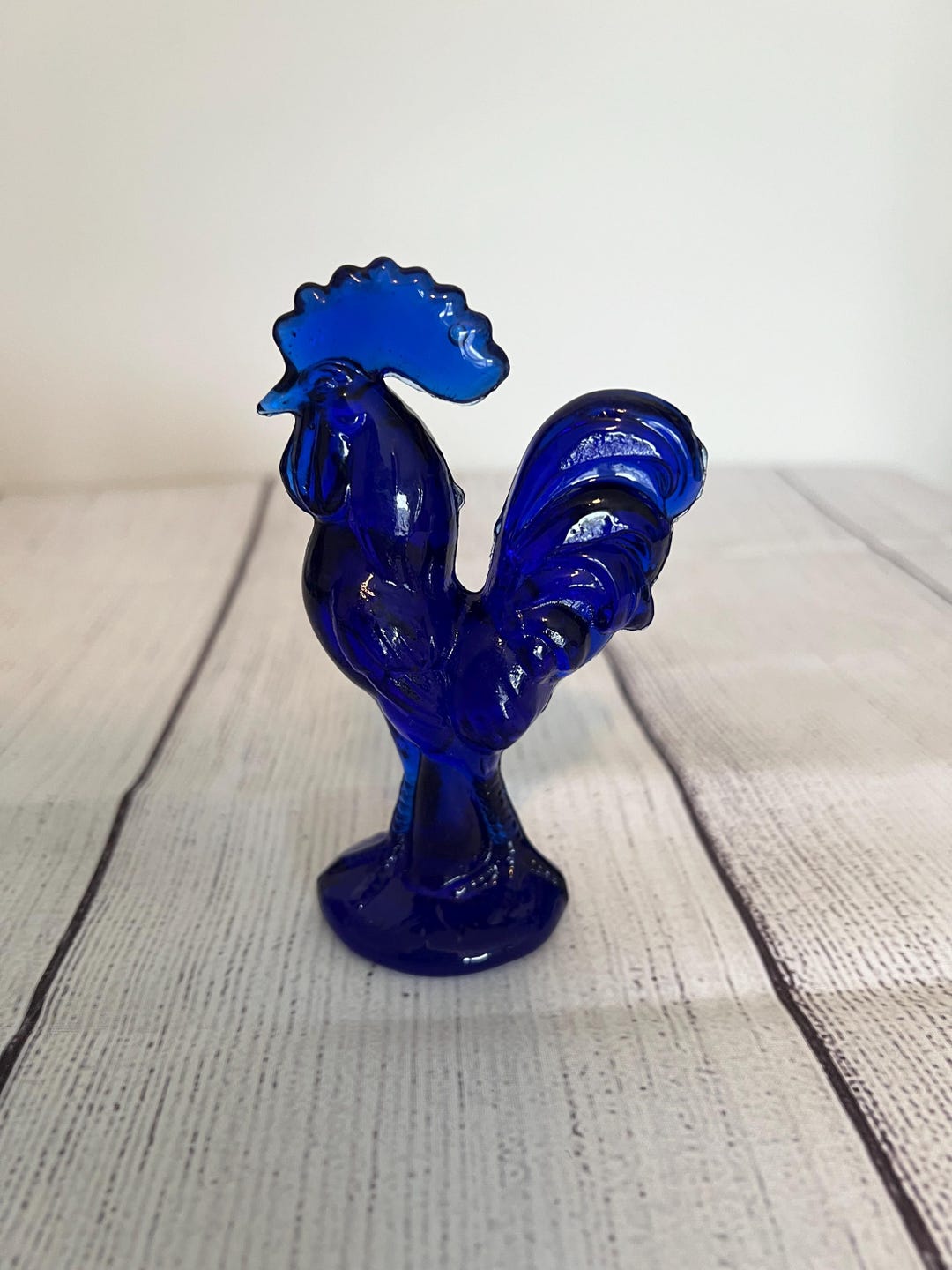 Vintage Cobalt Blue Glass Rooster Figurine - Etsy