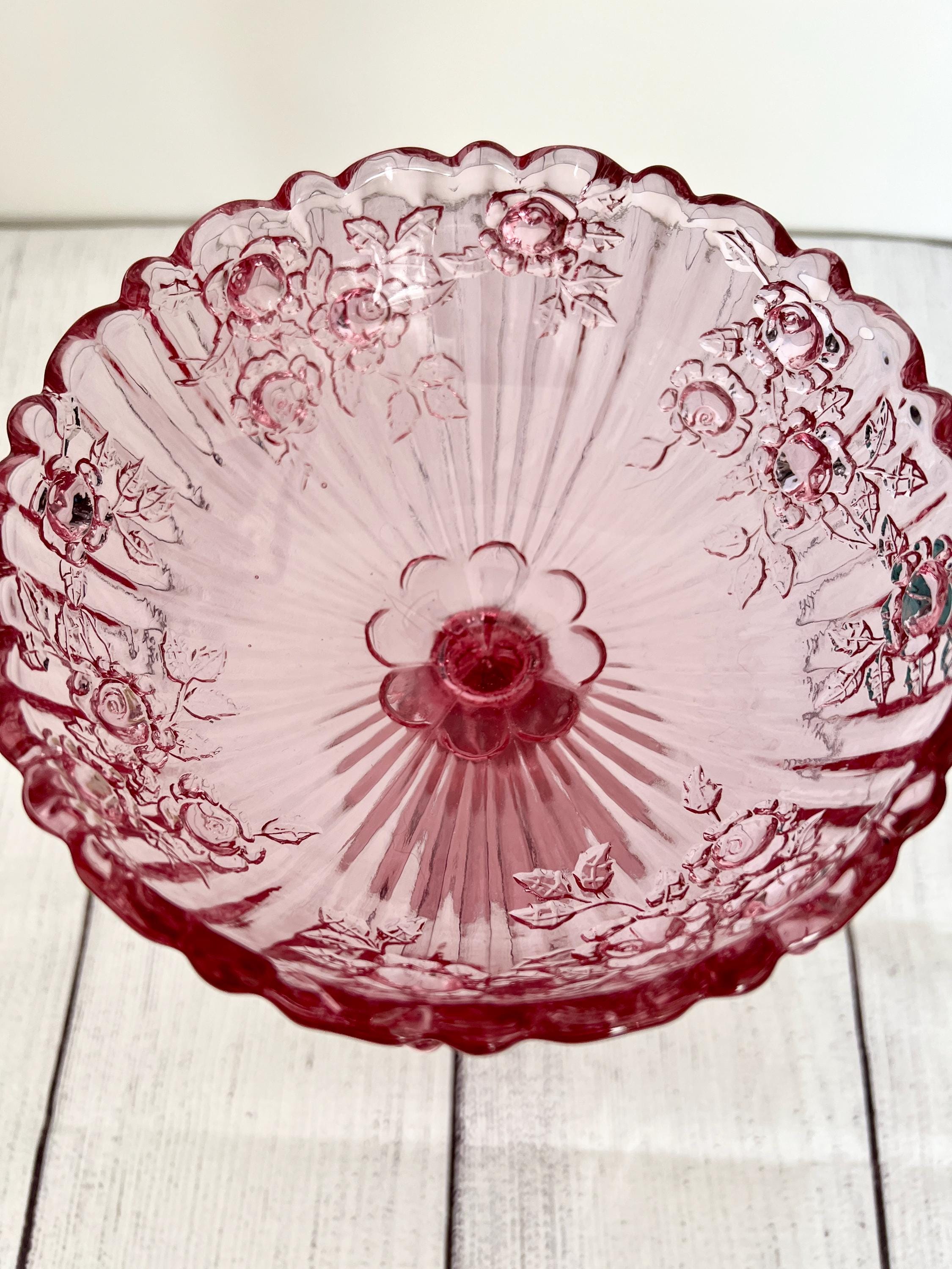 Vintage Fenton Dark Pink Glass Rose Compote - Etsy