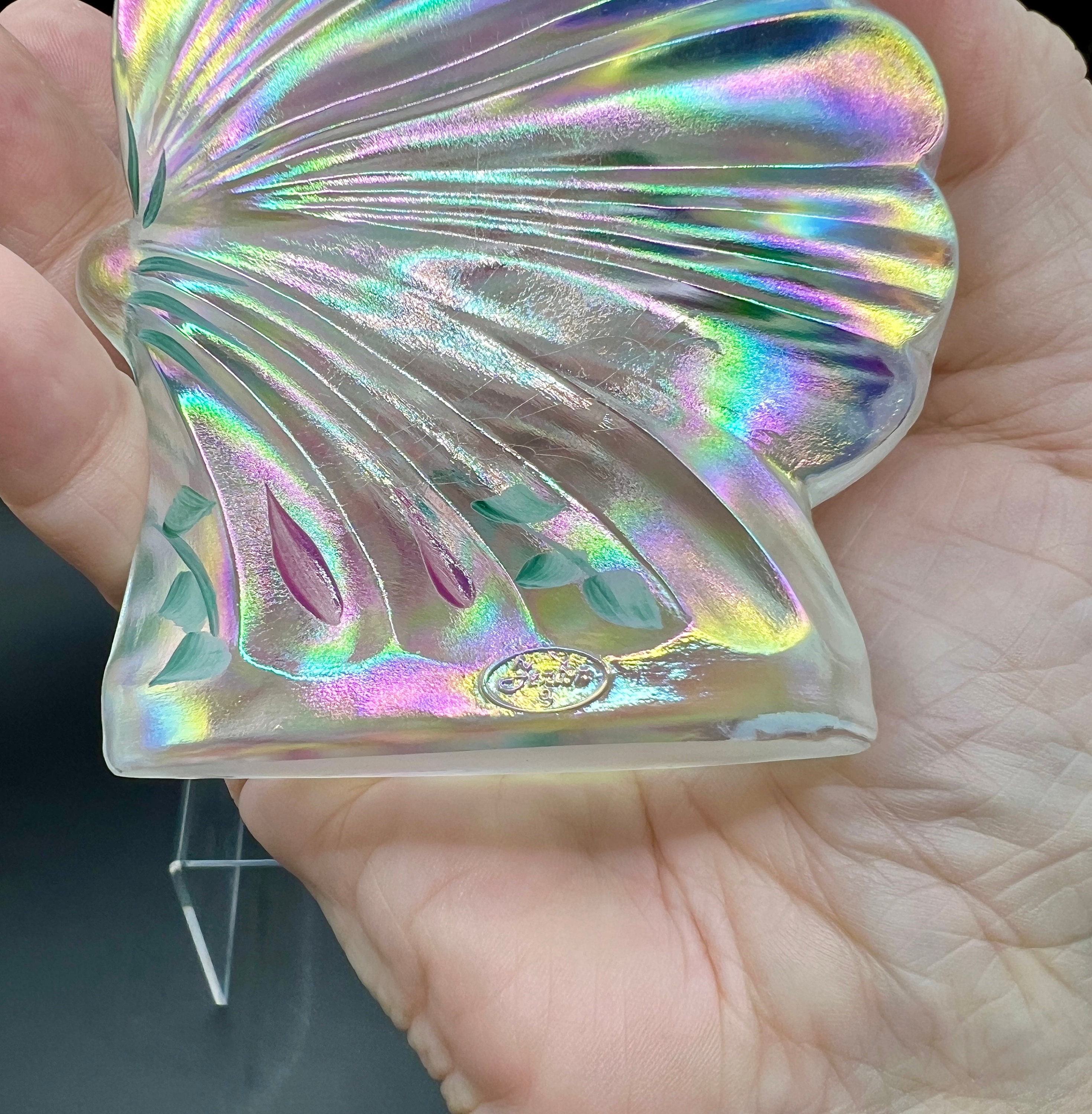Vintage Fenton Iridescent, Hand-painted Butterfly Figurine Paperweight ...