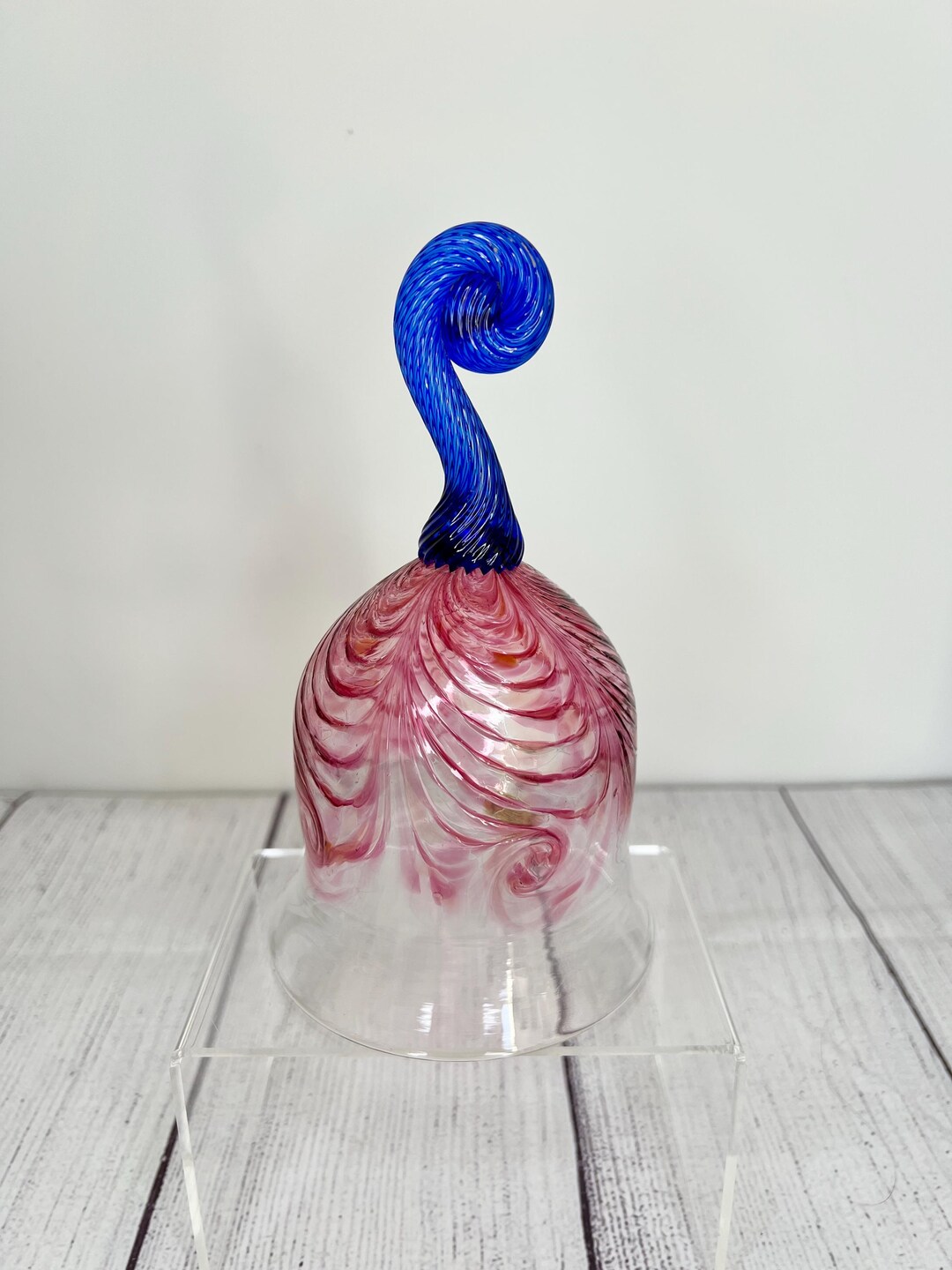 Ron Hinkle Blue and Pink Art Glass Bell - Etsy