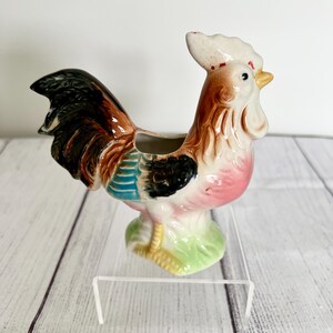 Vintage Colorful Ceramic Rooster Chicken Planter - Etsy