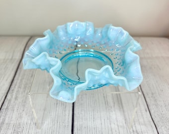 Vintage Fenton Blue Opalescent Glass Hobnail Ruffled Rim Bud Vase - Etsy
