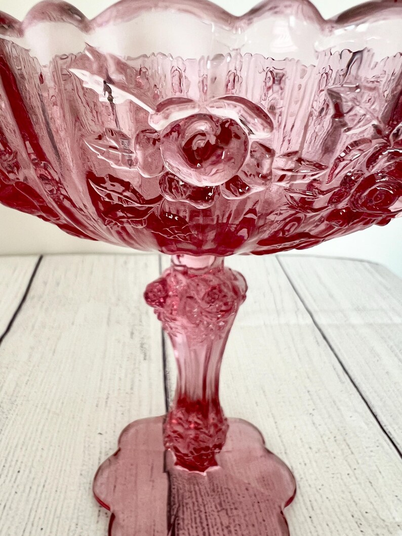 Vintage Fenton Dark Pink Glass Rose Compote - Etsy