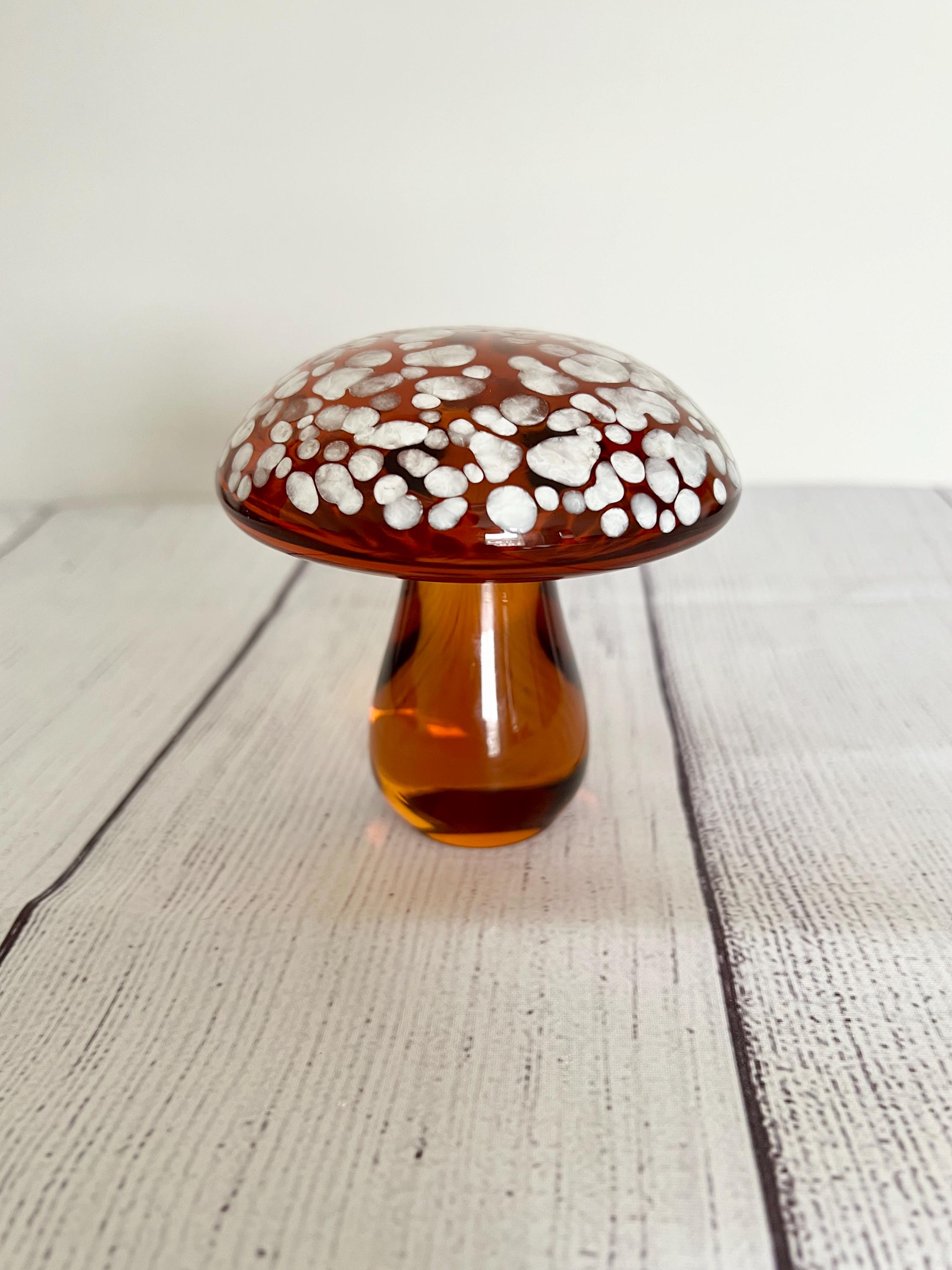 Rainbow Hand Blown Glass Amber Mushroom Paperweight - Etsy