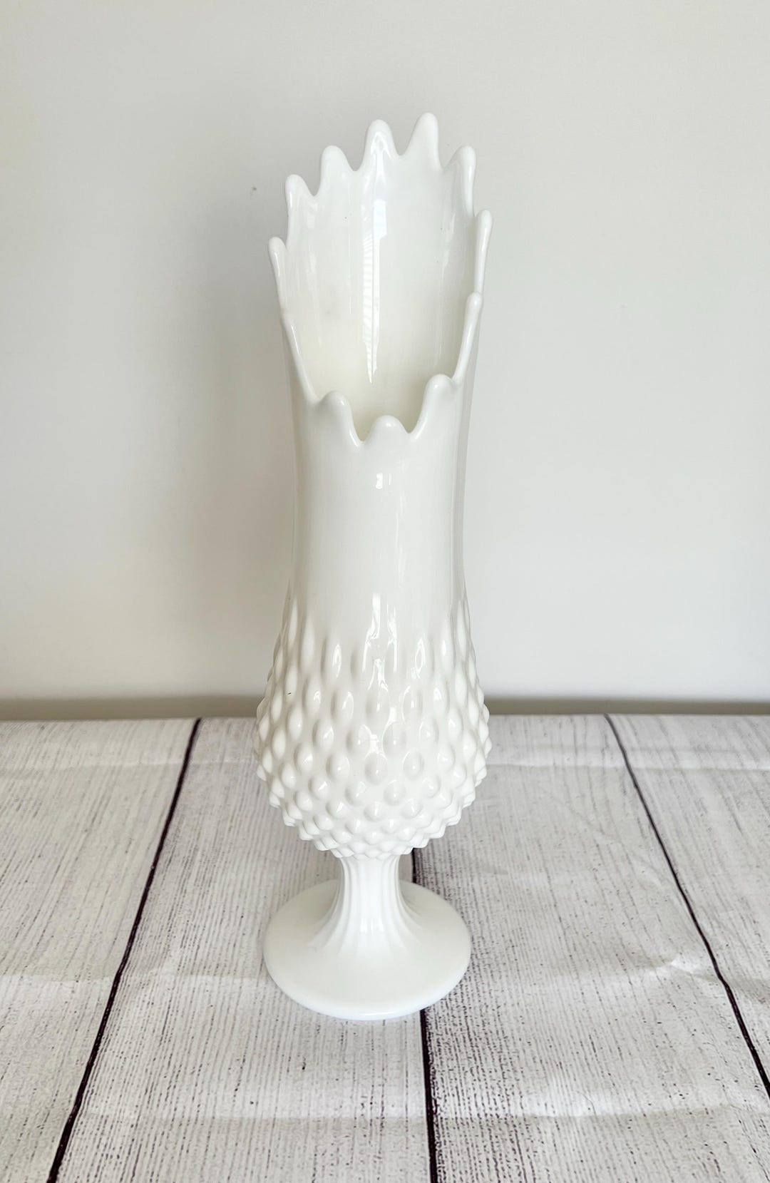 Vintage White Fenton Hobnail 12 Finger Milk Glass Swung Vase 12" - Etsy