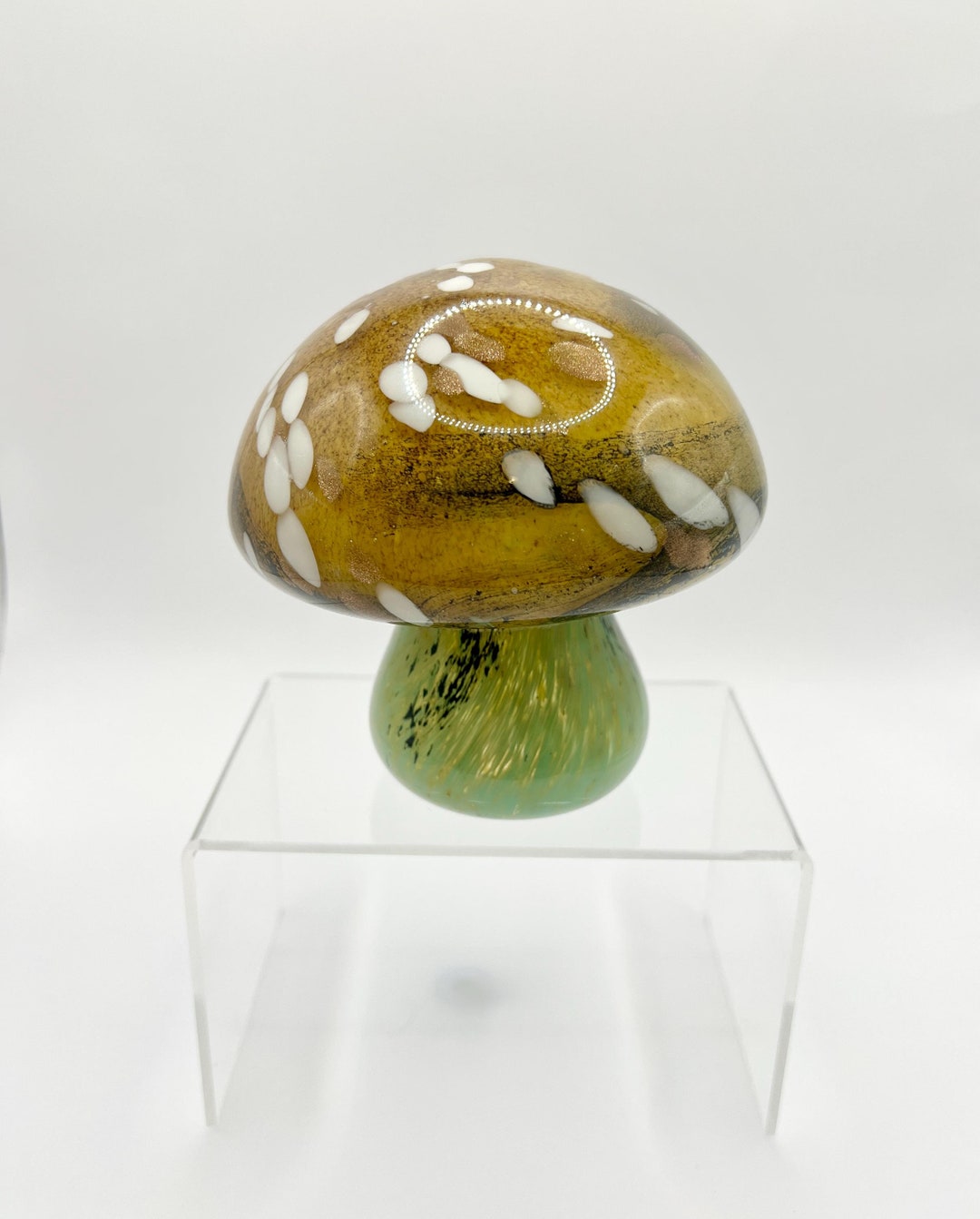 Large Glass Mushroom or Toadstool in Green, Gold, Black and Glittery Copper - Etsy