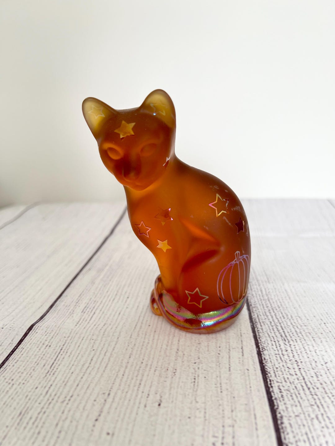 Amber Satin Stylized Sand Carved Glass Iridized Halloween Cat - Etsy