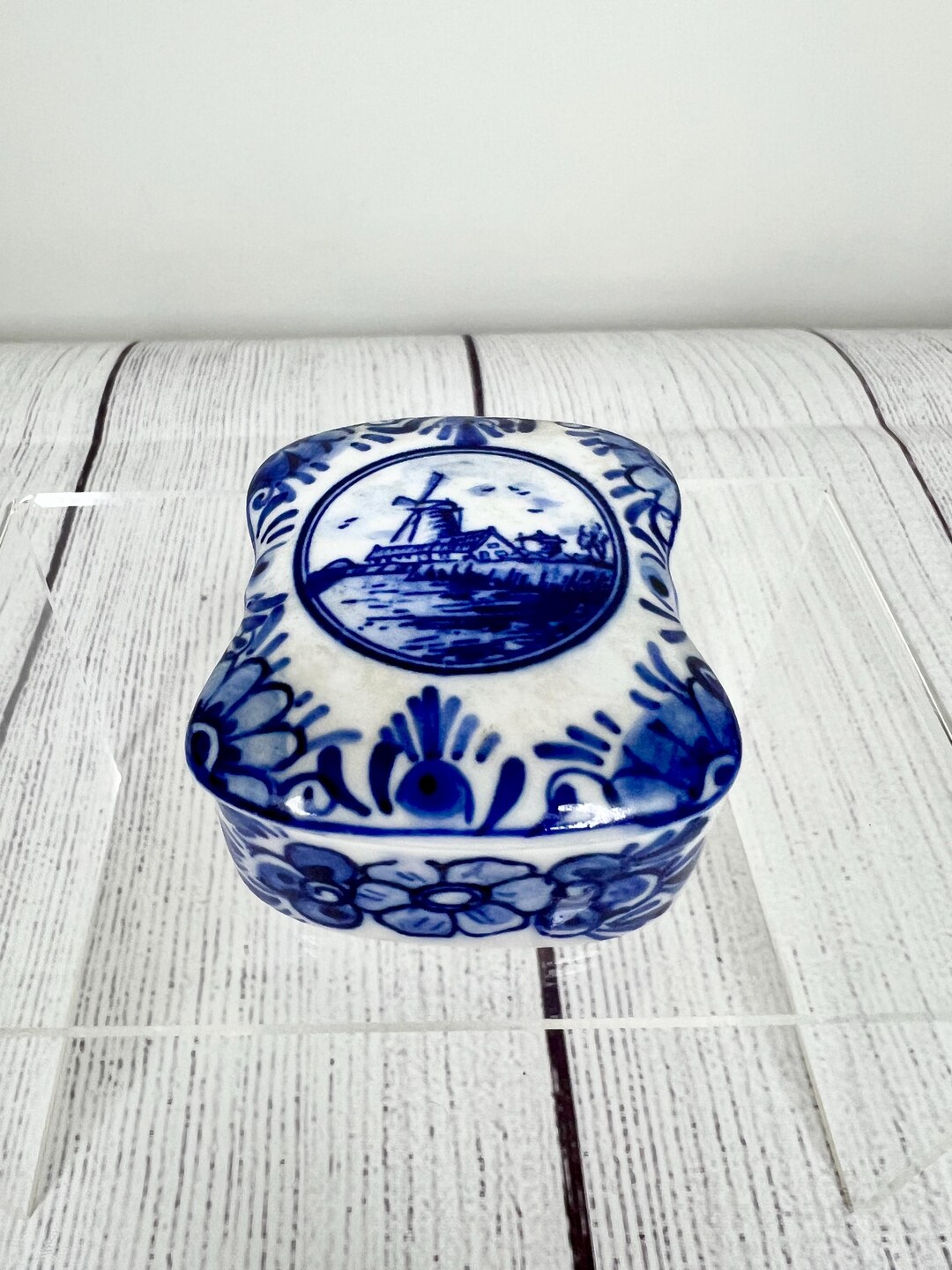 Vintage Hand Painted Delft Blue Windmill Ceramic Trinket Box - Etsy