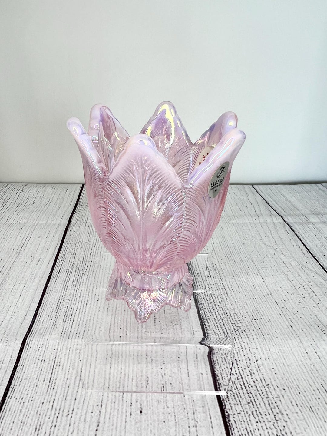 Fenton Glass Iridescent Pink Two Way Candleholder - Etsy