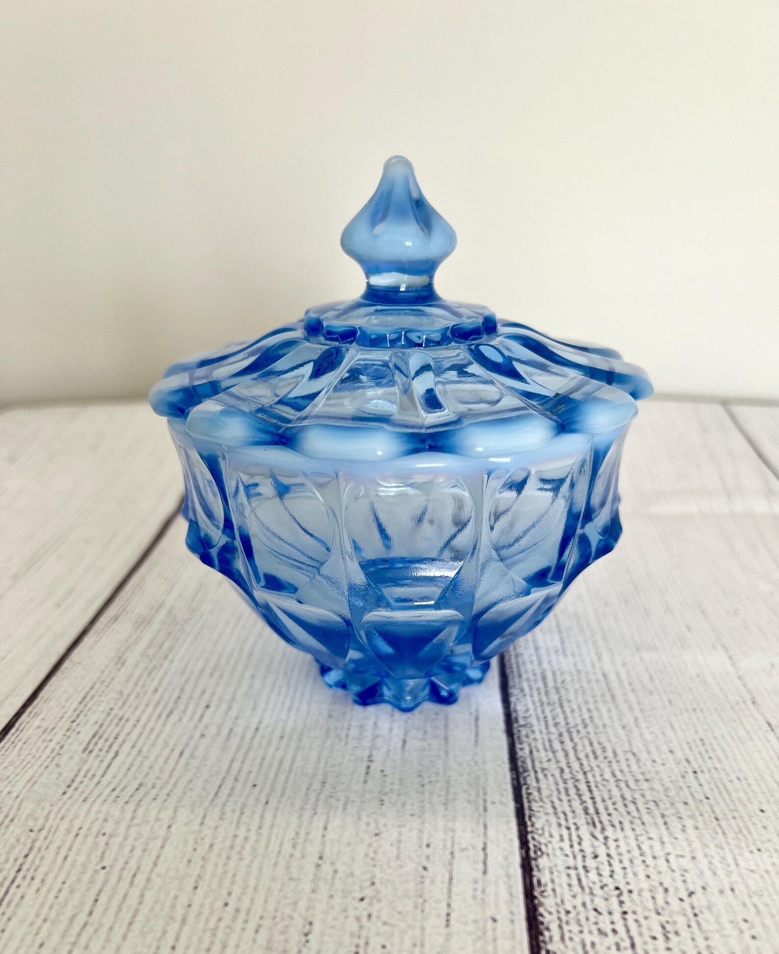 Beautiful Fenton Opalescent Periwinkle Blue Lidded Candy Dish - Etsy