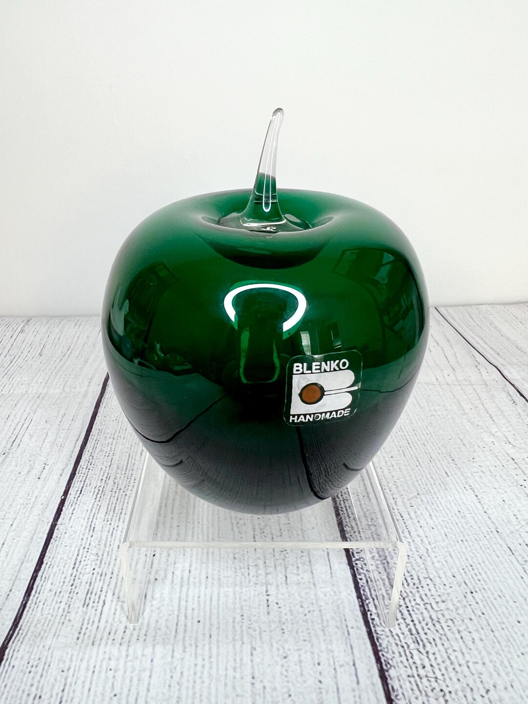 Vintage Blenko Hand Blown Green Glass Apple Paperweight - Etsy