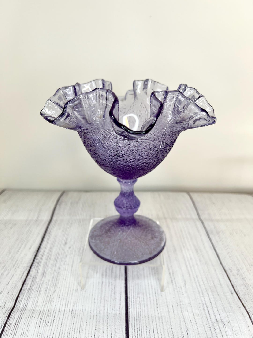 Fenton Wisteria Lavender "tree of Life" Ruffled Pedestal Glass Compote ...