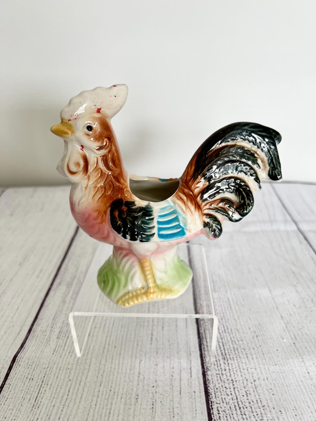 Vintage Colorful Ceramic Rooster Chicken Planter - Etsy