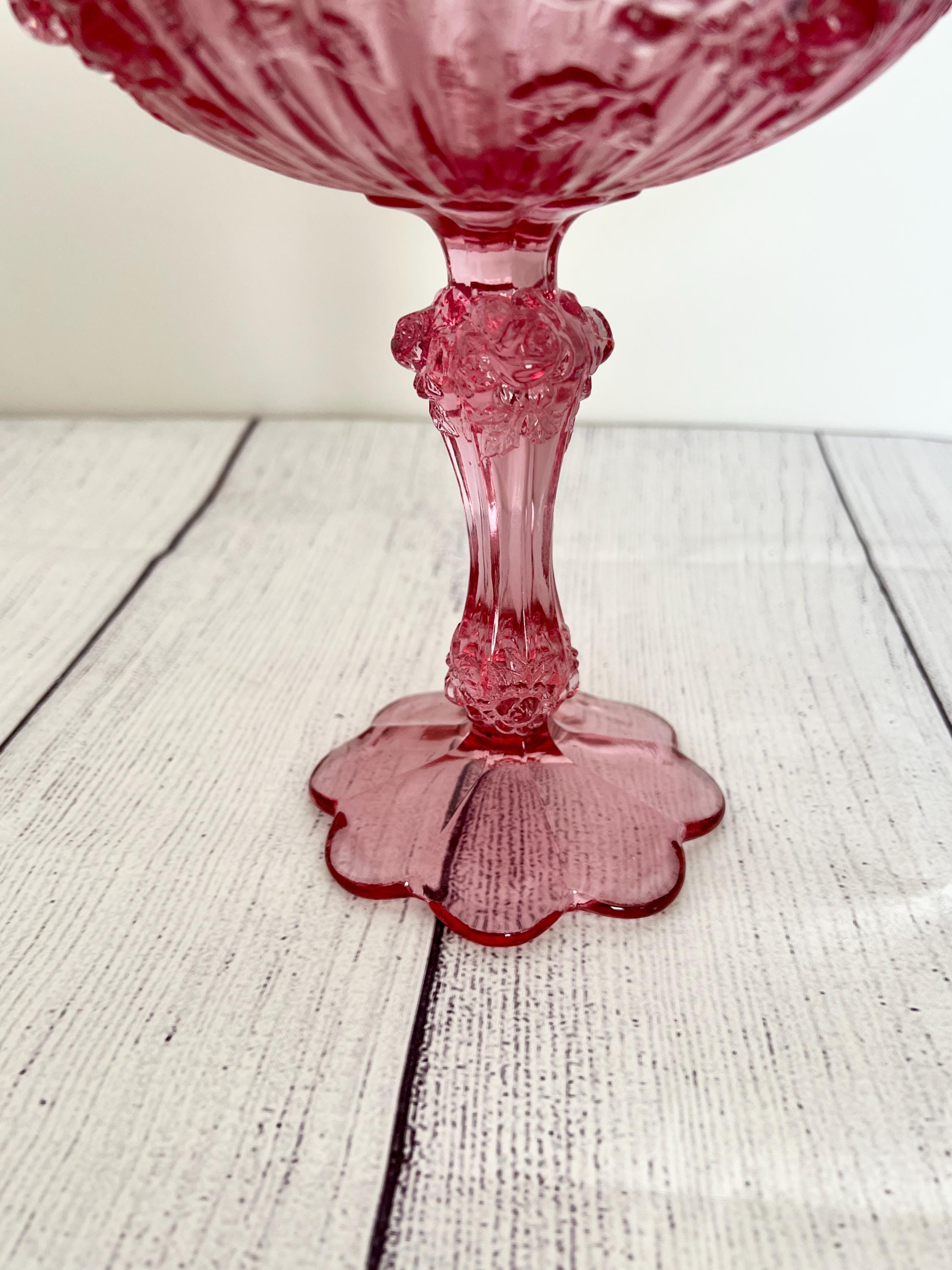 Vintage Fenton Dark Pink Glass Rose Compote - Etsy