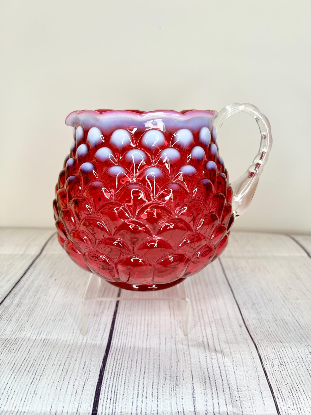 Fenton Cranberry Opalescent Jacqueline Pitcher Jug Association 1994 - Etsy