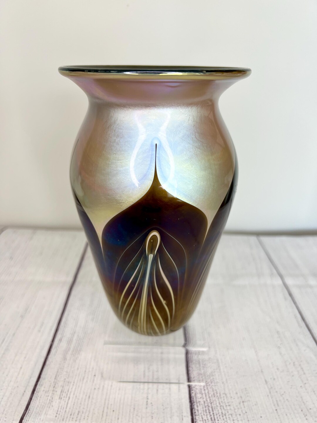 Beautiful Hand Blown Pulled Feather Art Glass Vase Signed Carl Radke ...
