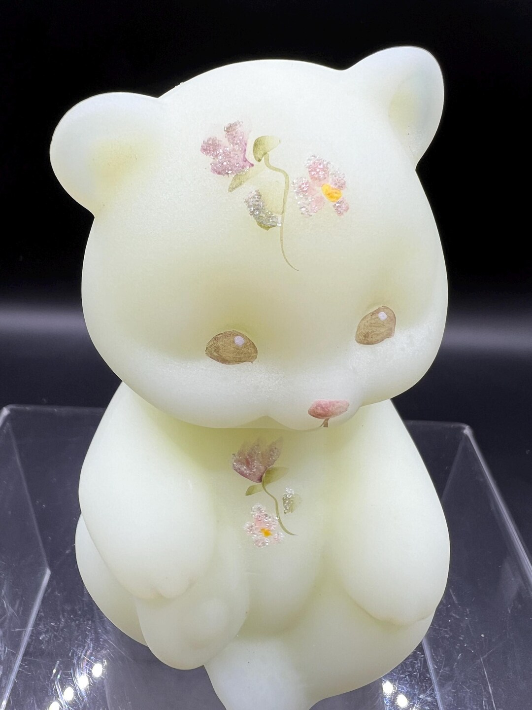 Vintage Fenton Custard Uranium Satin Bear With Hand Painted Flowers ...