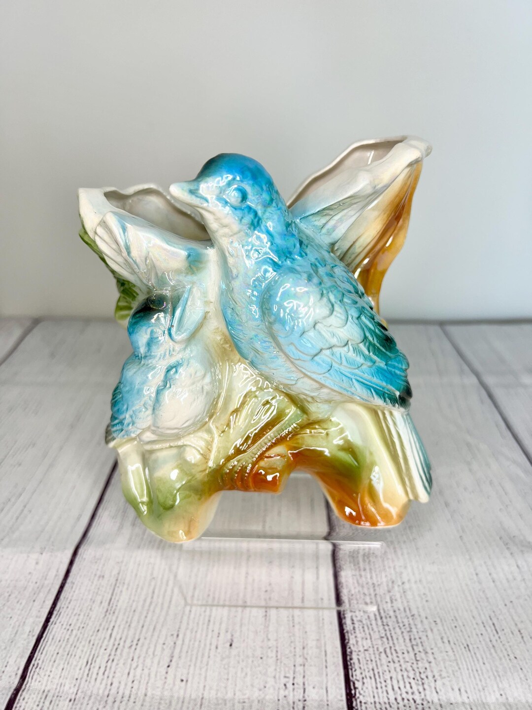 Beautiful Vintage Ceramic Blue Bird Mother and Baby Planter - Etsy