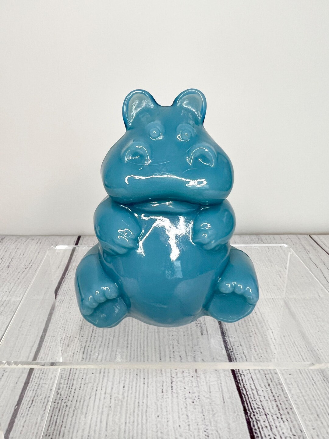 Fenton Art Glass Glossy Blue Hippo Figurine - Etsy