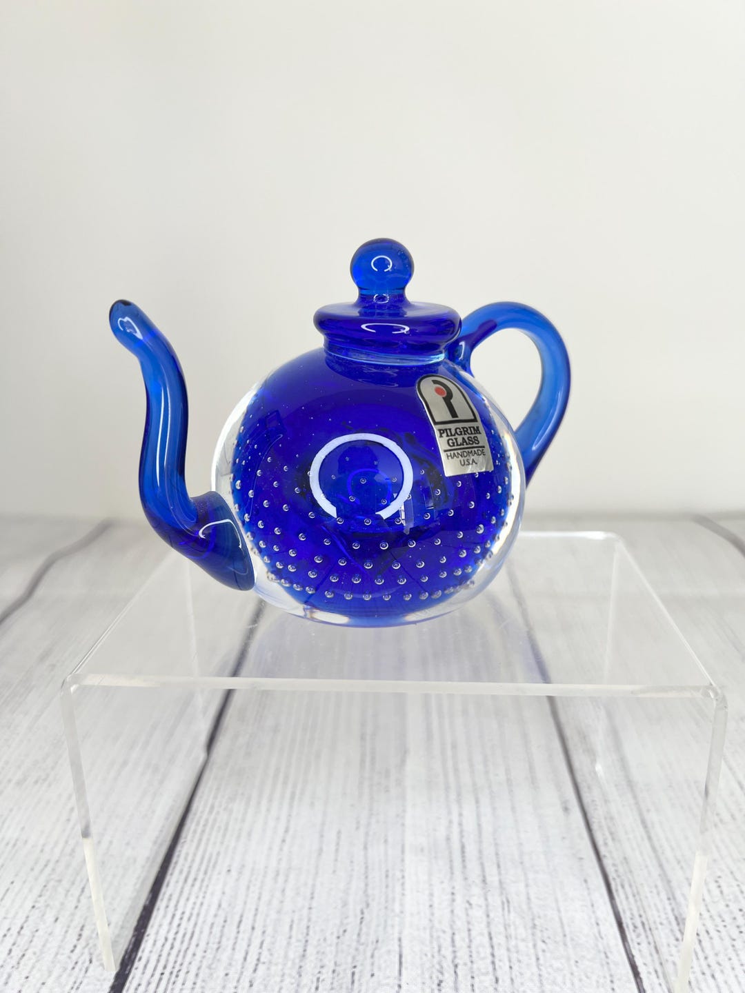 Vintage Pilgrim Glass Cobalt Controlled Bubble Glass Teapot Paperweight ...