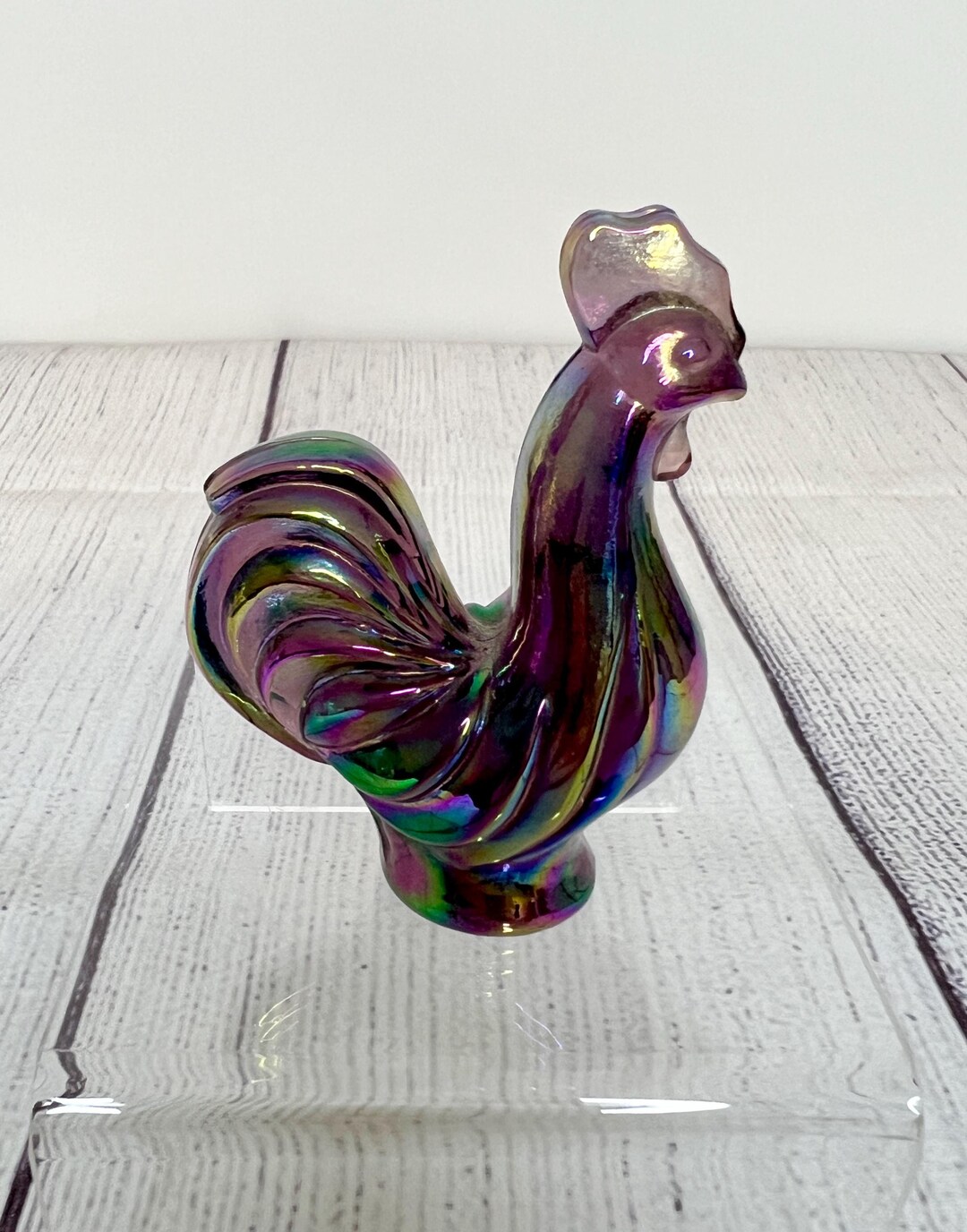 Beautiful Fenton Iridescent Amethyst Glass Rooster Miniature Figurine ...