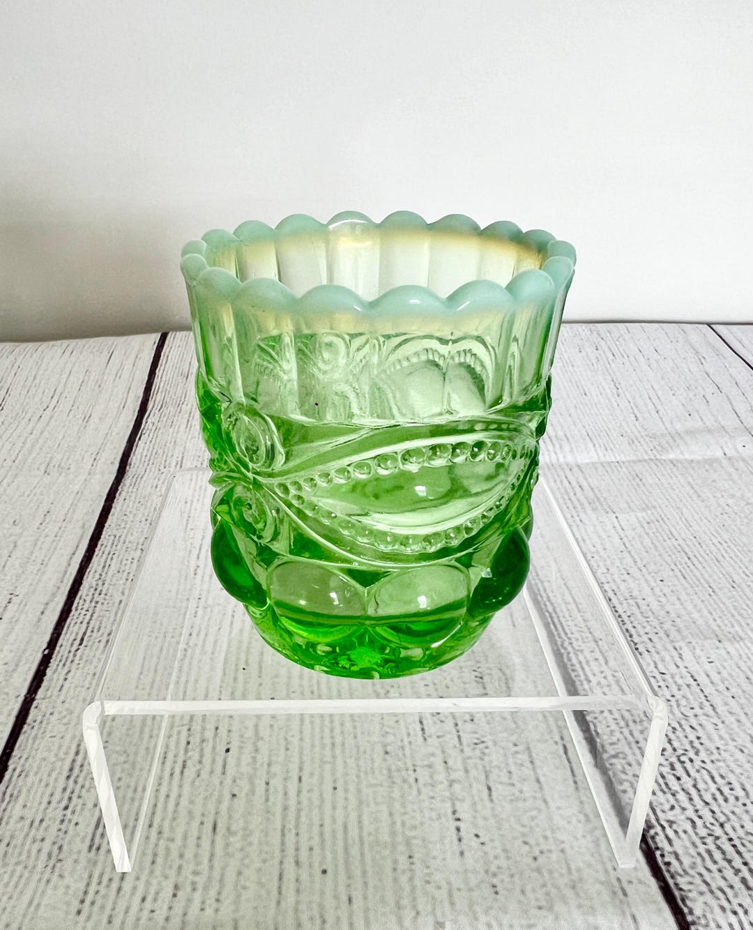 Mosser Opalescent Green Glass Eye Winker Toothpick Holder - Etsy