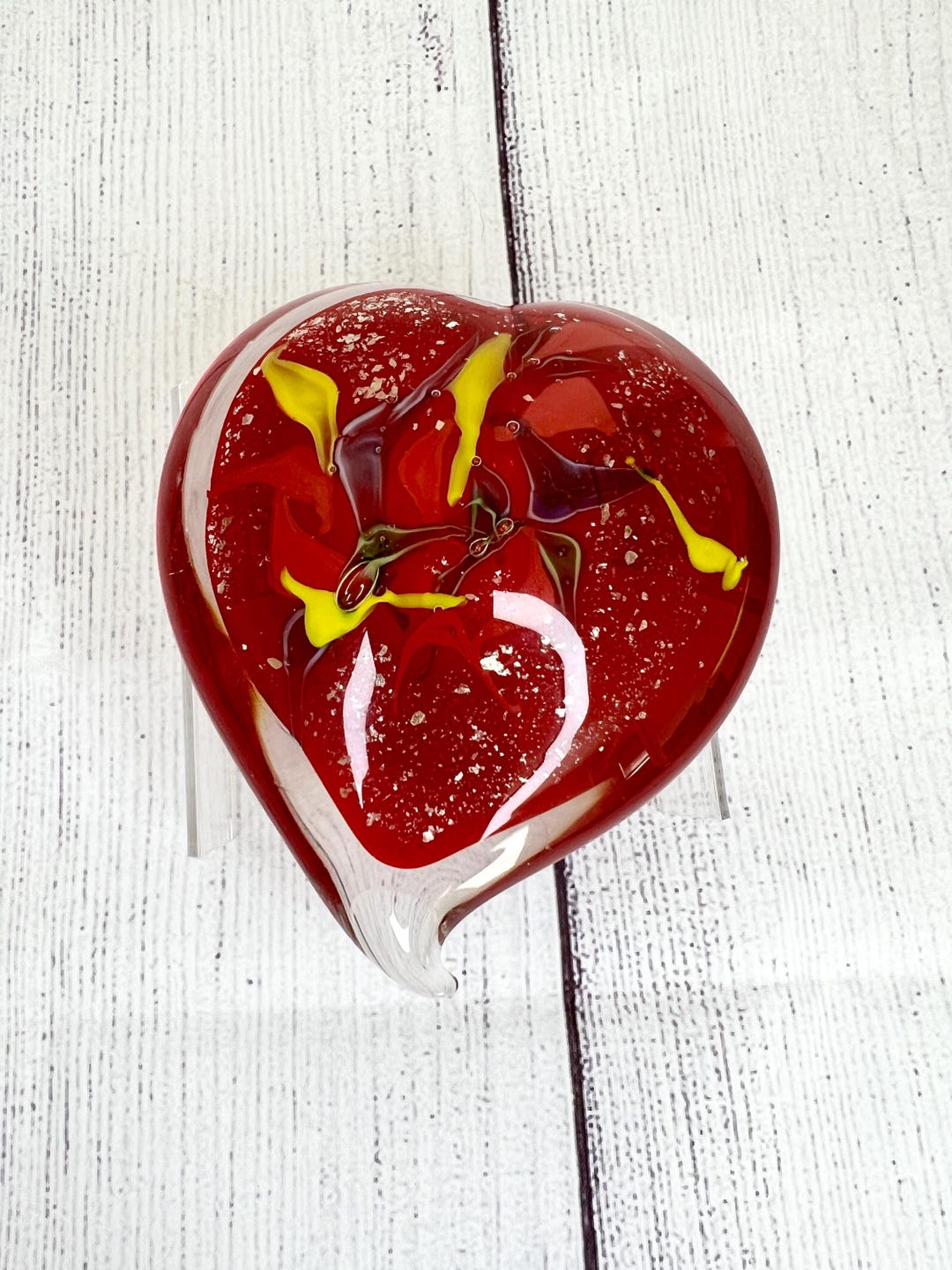 Hand Blown Art Glass Red Heart Swirl Design Paperweight - Etsy