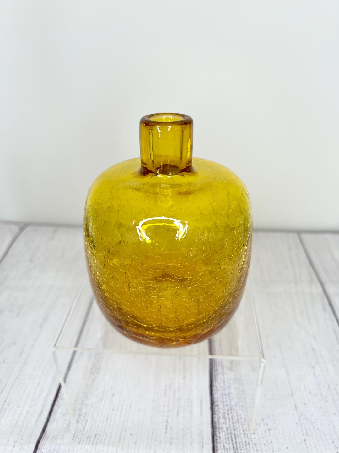 Vintage Blenko 6424 Crackle Glass Bud Vase in Jonquil Yellow - Etsy