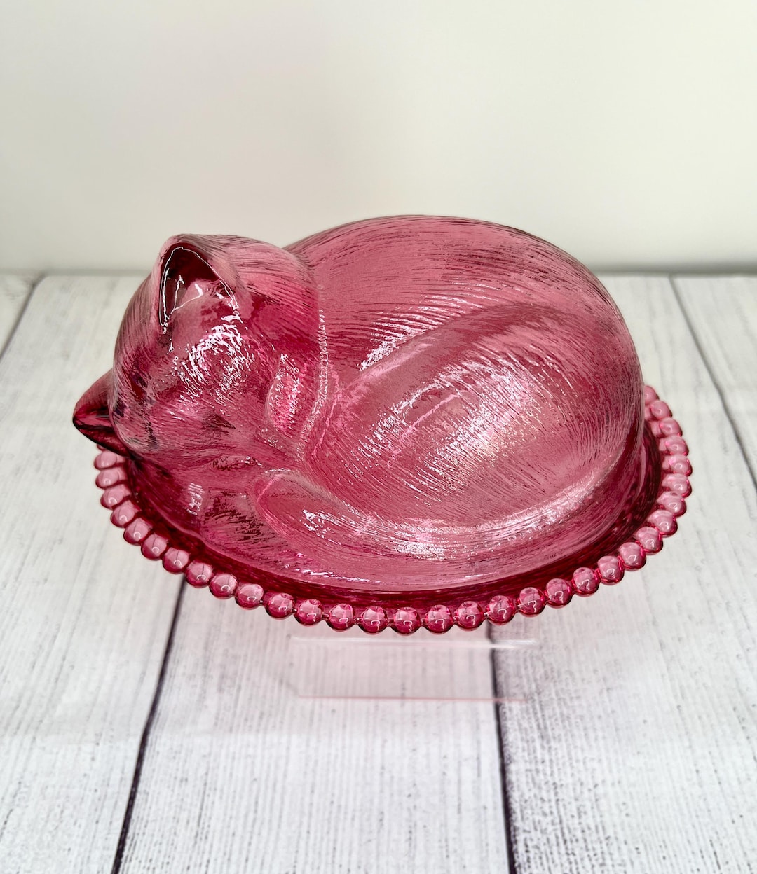 Vintage Indiana Glass Pink Covered Glass Cat on a Nest Candy Dish - Etsy