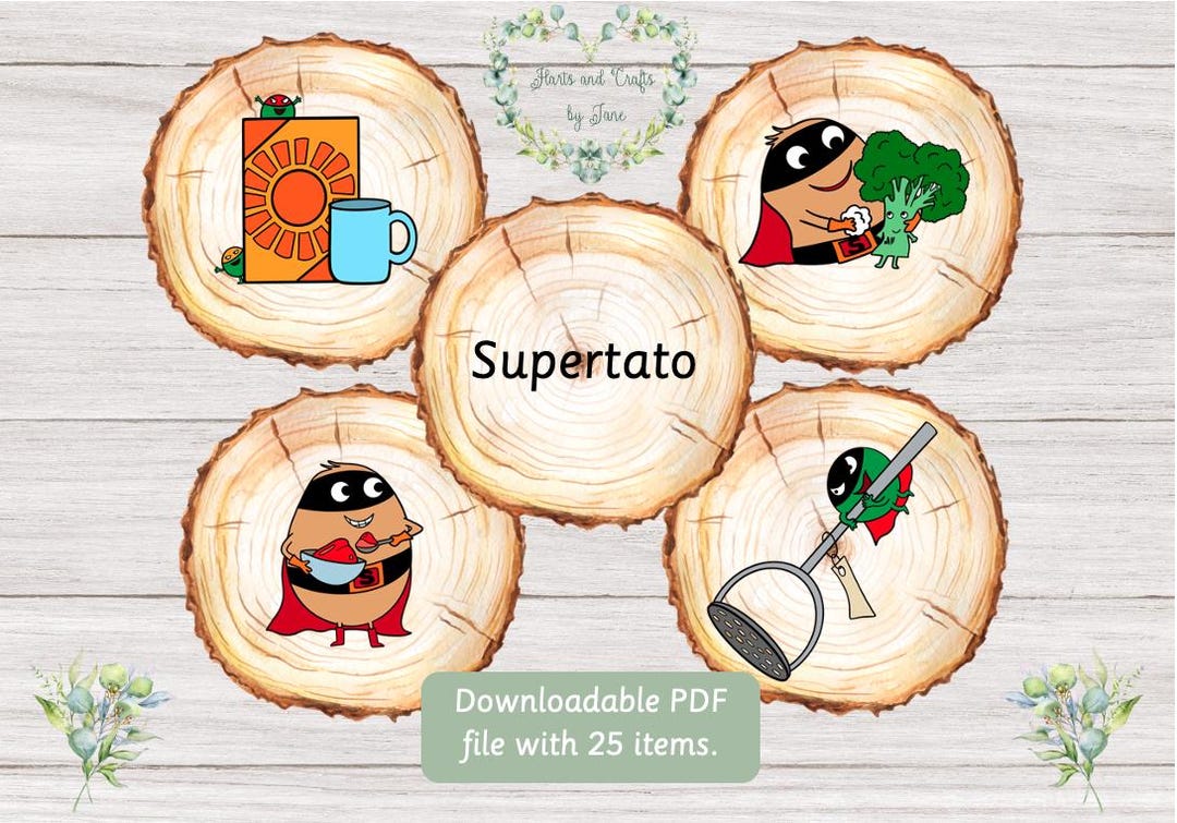 Supertato Storytelling Resource: 25 Image Wood Slice Printable (PDF ...