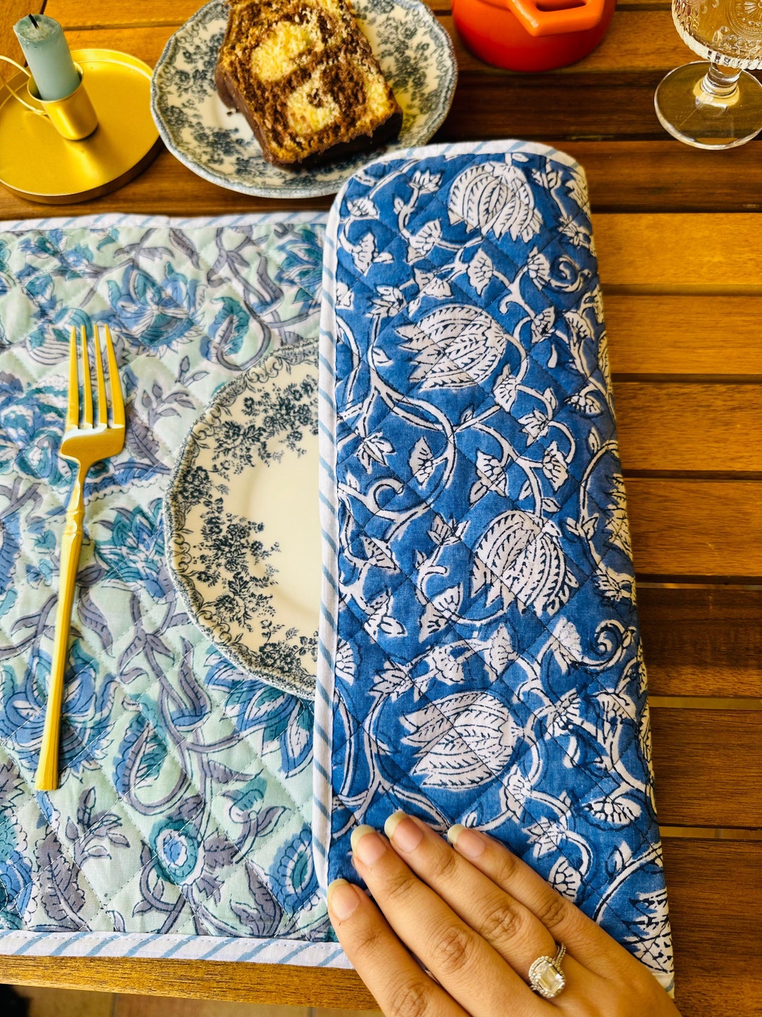 Handmade Table Mats Reversible Table Mats Floral Cotton Table Mats ...