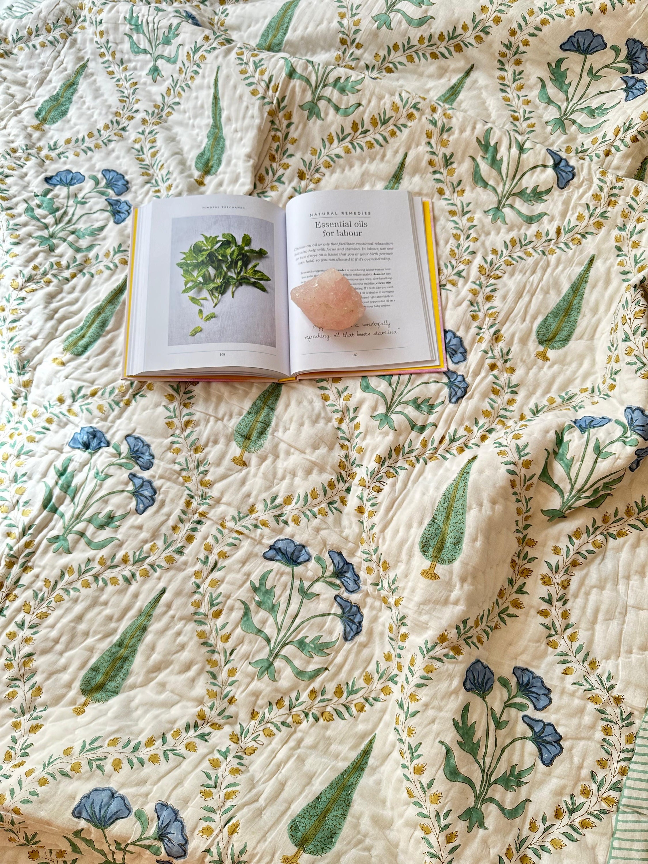 Hand Block Printed Cotton Quilt Reversible Floral Blanket Soft Summer ...