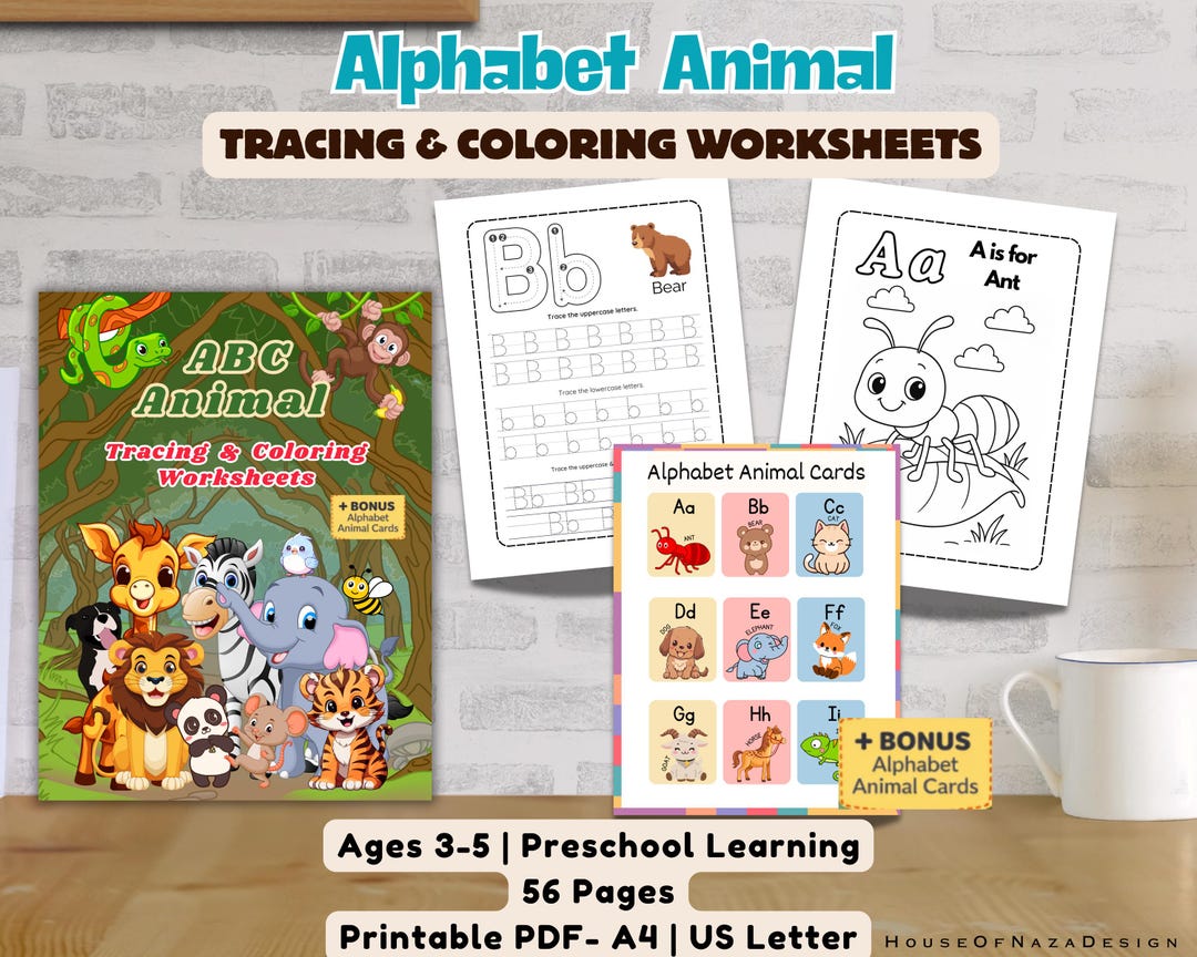 ABC Animal Tracing & Coloring Worksheets | Preschool Alphabet Printable ...