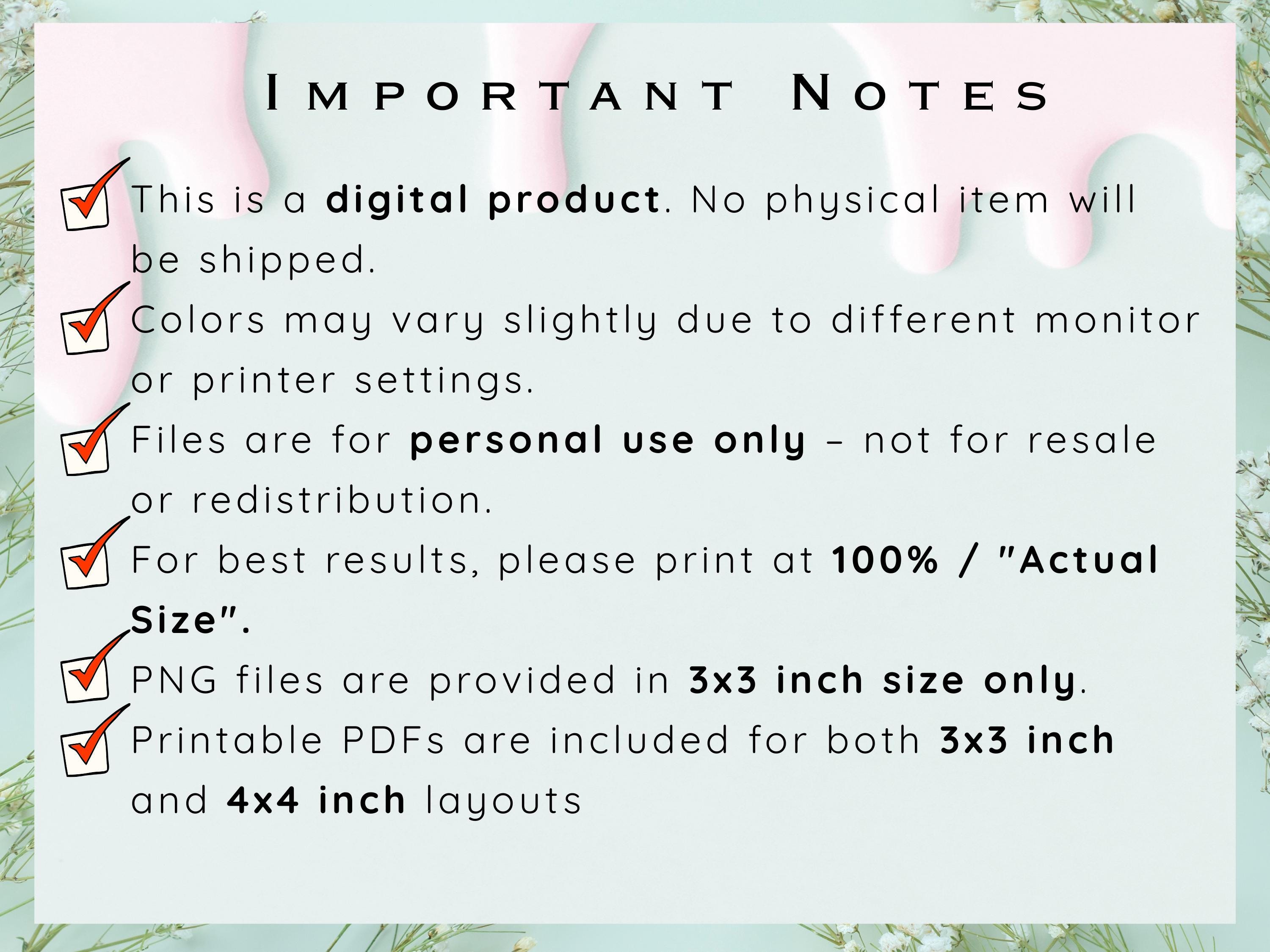 Printable Digital Memo Pad A – 5 Cute Designs + 1 Free | 3×3 & 4×4 PNG ...