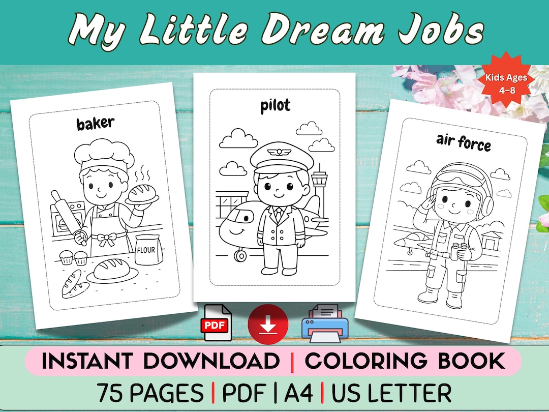 Printable Dream Jobs Coloring Book for Kids Ages 4–8 | 75 Career and ...