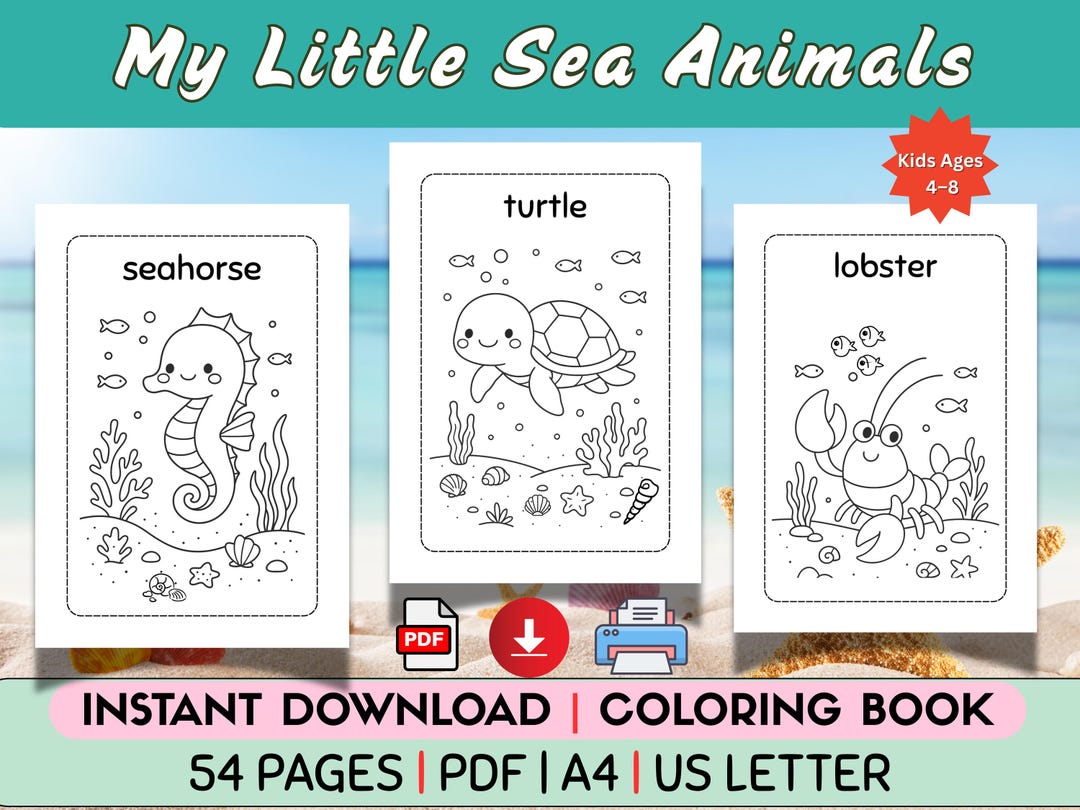 My Little Sea Animals Coloring Book for Kids Ages 4-8 | 54 Printable ...