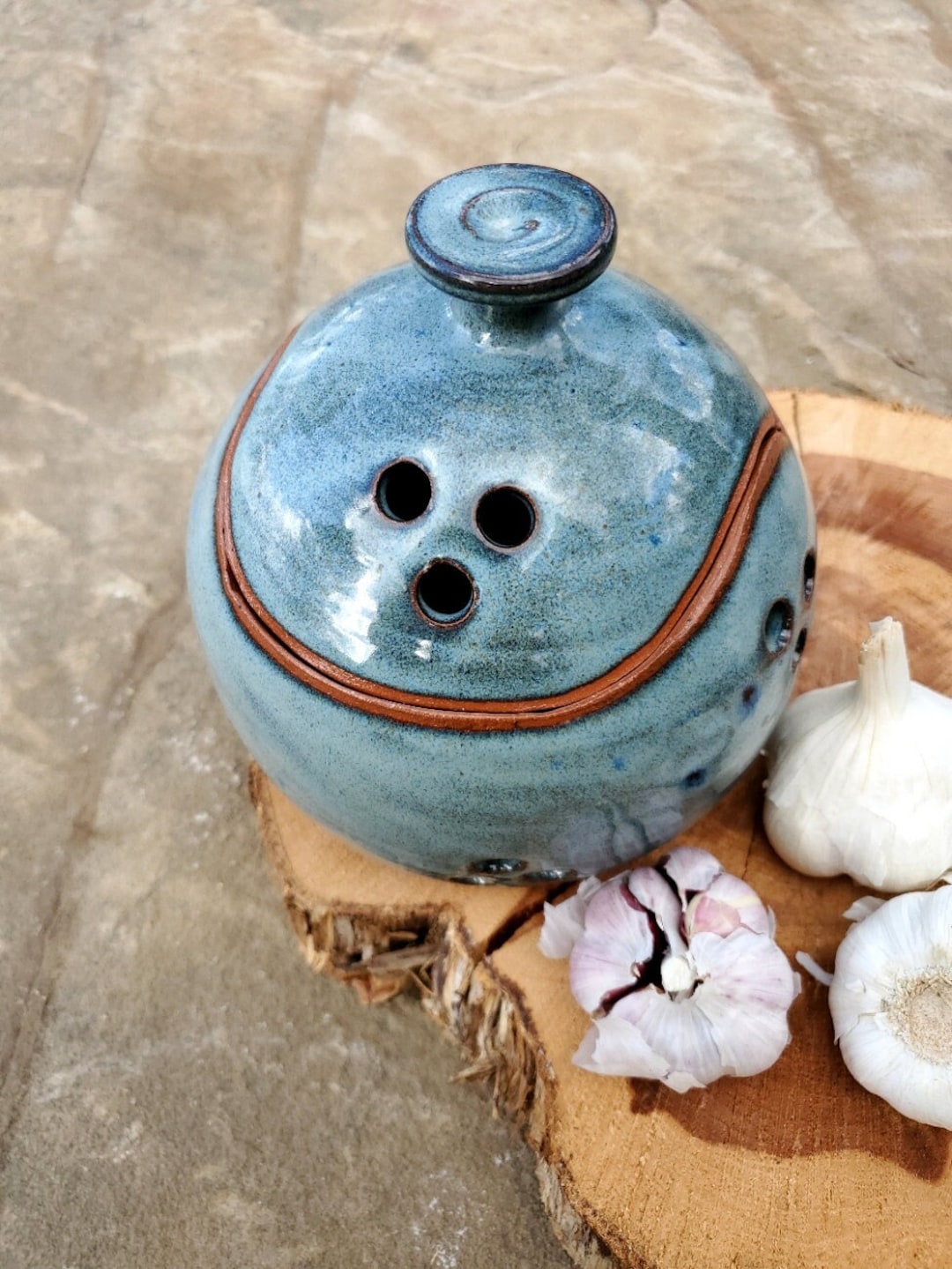 Large Garlic Keeper or Shallot Pot in Slate Blue- Made to Order - Etsy