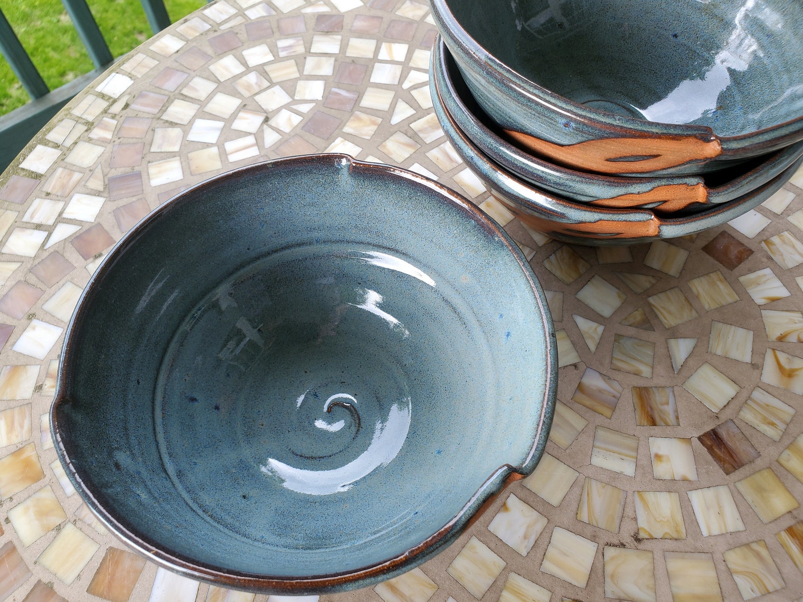 Set of Four Soup Bowls in Slate Blue With Rust Chain Made to - Etsy