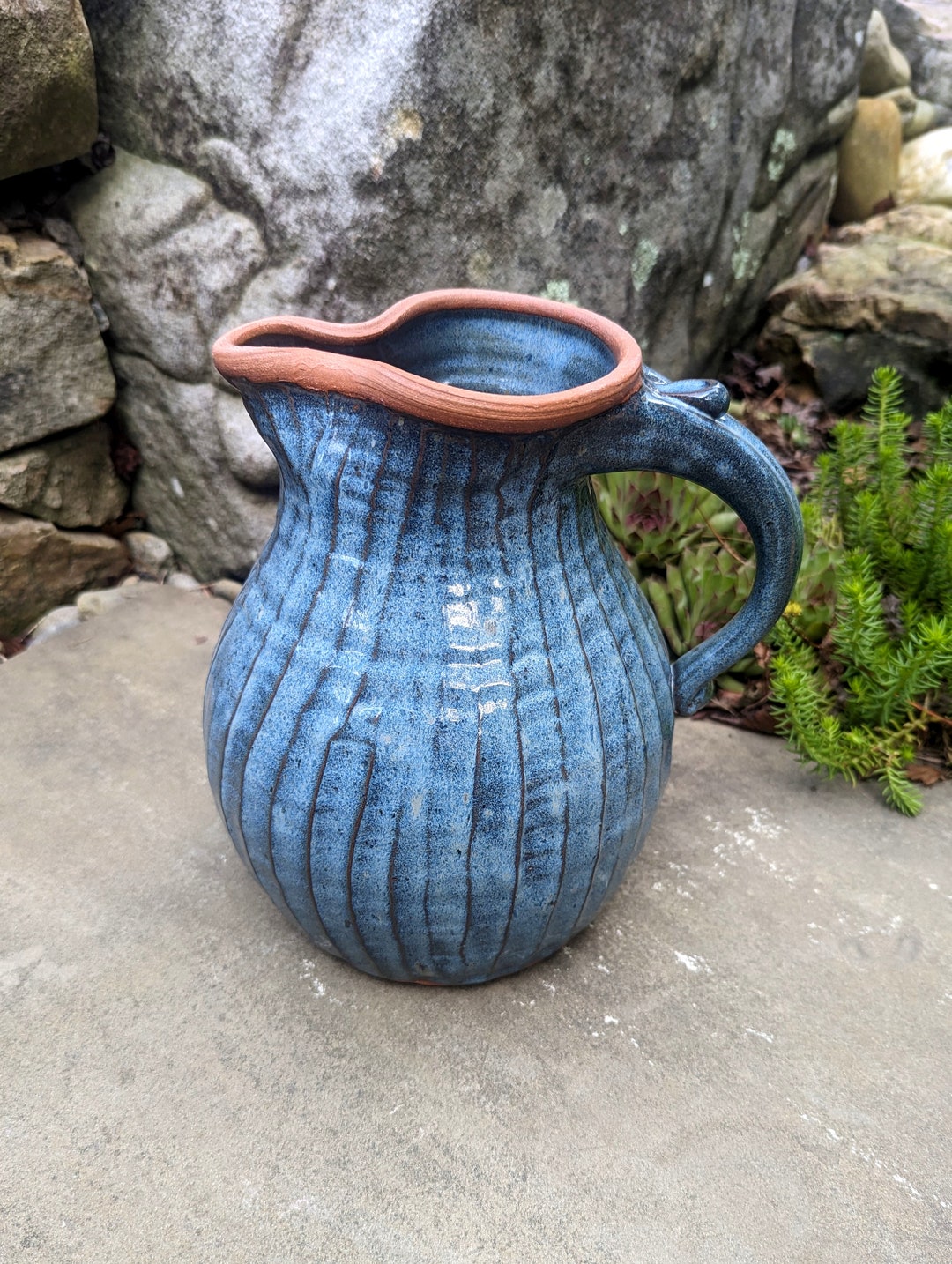 Large One Gallon Pitcher Ridged in Slate Blue - Made to Order - Etsy