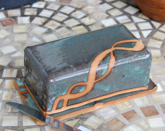 Covered Butter Dish in Slate Blue and Rust Made to Order - Etsy