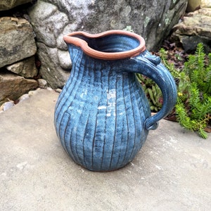 Large One Gallon Pitcher Ridged in Slate Blue - Made to Order - Etsy