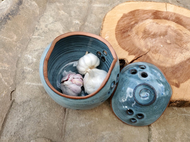 Large Garlic Keeper or Shallot Pot in Slate Blue- Made to Order - Etsy