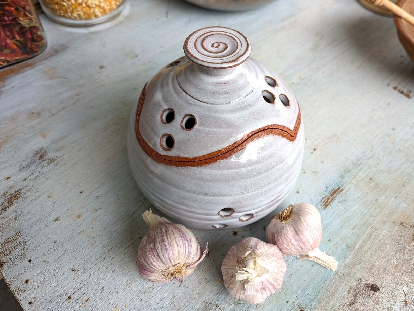 Large Garlic Keeper or Shallot Pot in Shale Made to Order - Etsy