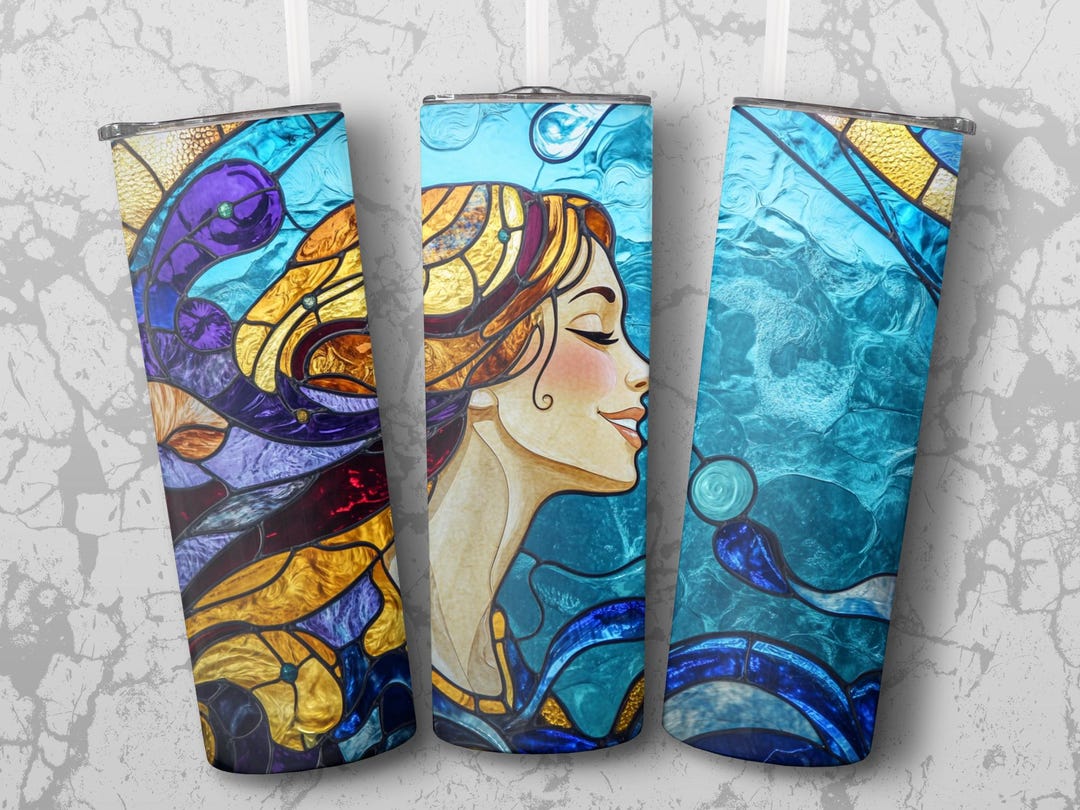 Aquarius Zodiac PNG With Flowing Hair Digital Download in Stained Glass ...