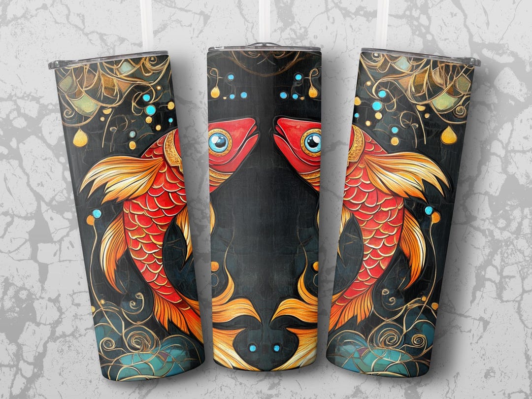 Pisces Zodiac PNG: Red Fish Stained Glass Digital Art (digital Download ...