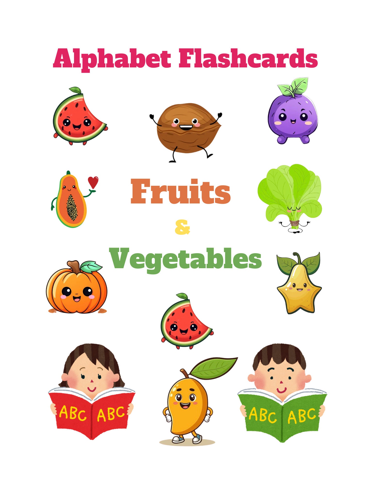 Printable Alphabet Flashcards Fruits & Vegetables - Etsy
