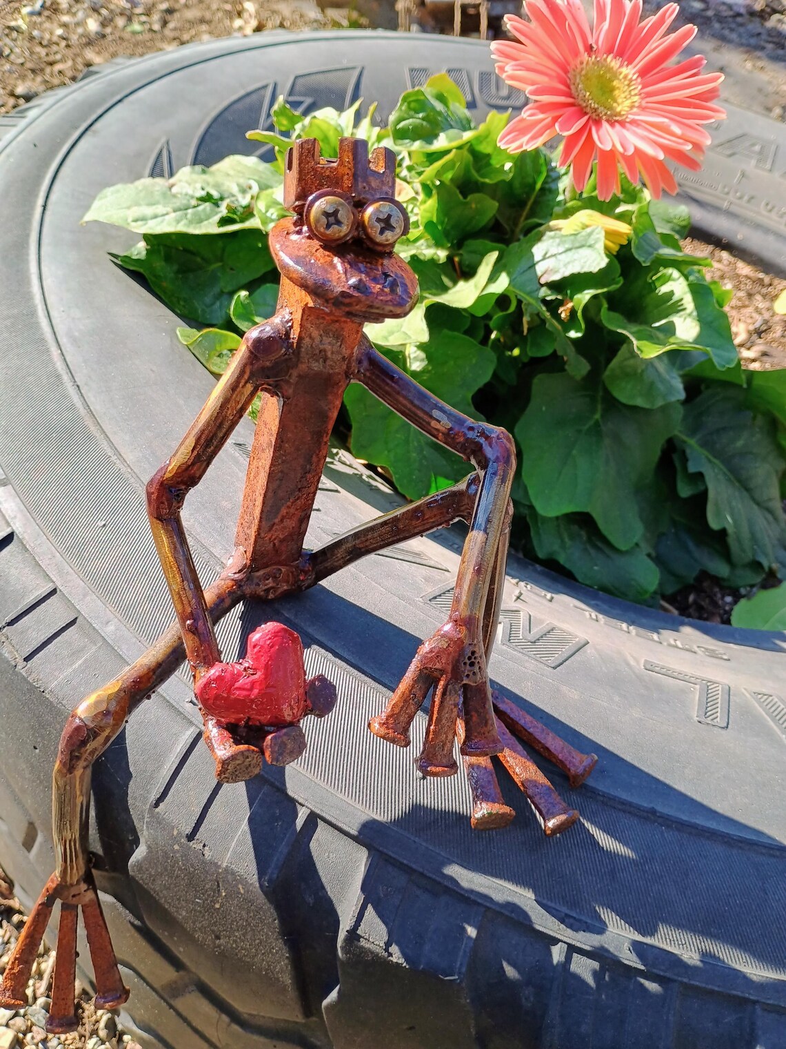 Handcrafted Metal Frog Sculpture | Rustic Recycled Art - Etsy