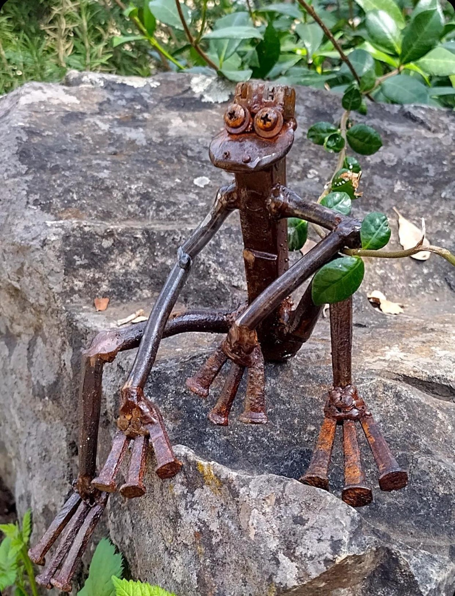 Handcrafted Metal Frog Sculpture | Rustic Recycled Art - Etsy