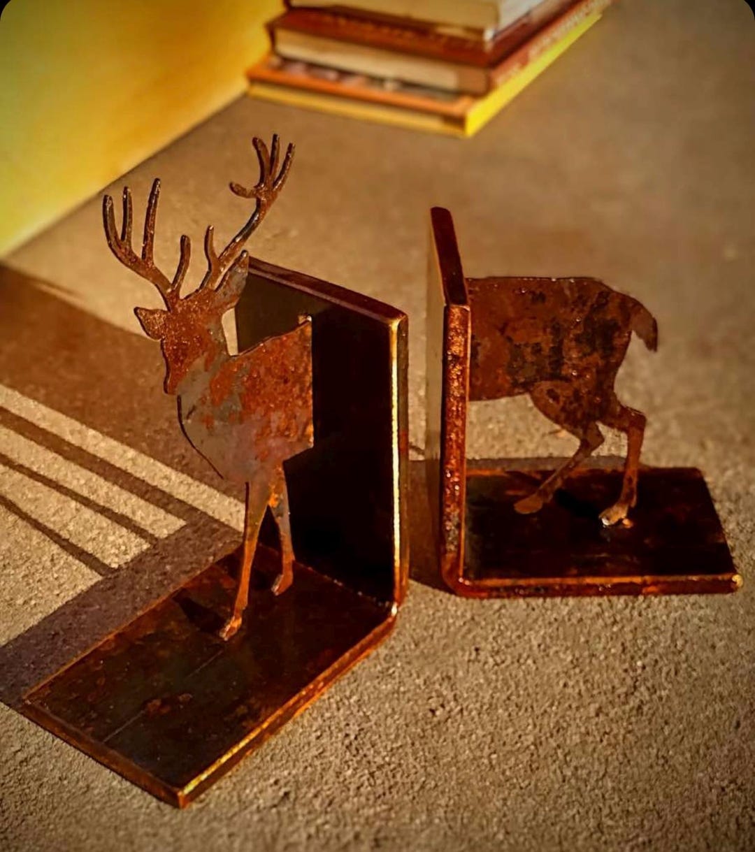 Deer Metal Bookends | Book Ends | Bookshelf Decor | Metal Art | Metal ...