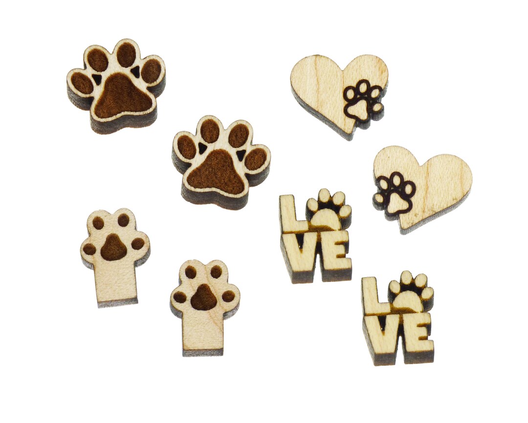 Paw Print, Paw on Heart, High Paw *choose* Engraved Wood Cabochons | 10 ...